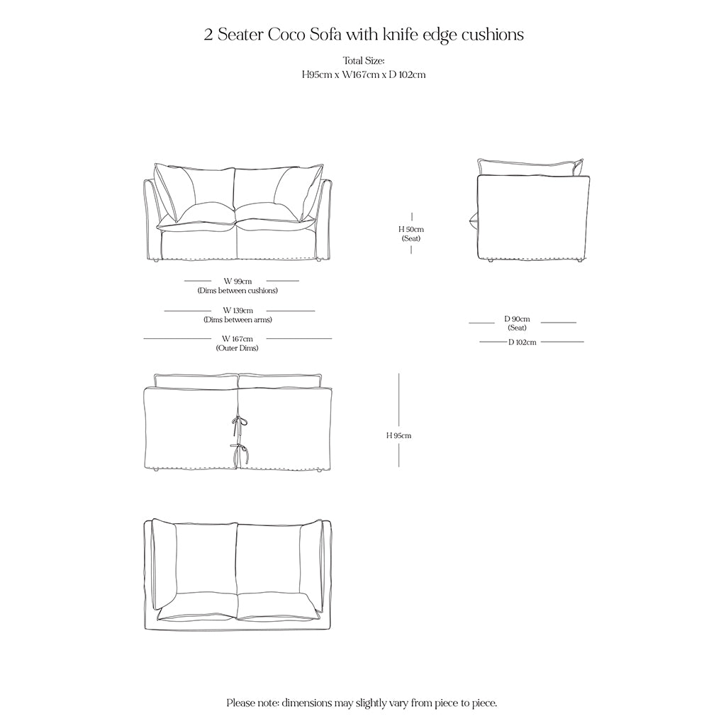 Coco 2 seater sofa with Contrast Welt Knife Edge cushion in Andrew Mar ...